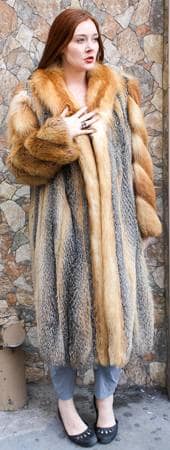 Grey Fox Fur Coat with Red Fox Trim from Marc Kaufman Furs New York ...