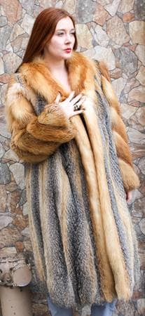 Grey Fox Fur Coat with Red Fox Trim from Marc Kaufman Furs New York ...