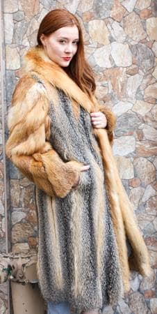 Grey Fox Fur Coat with Red Fox Trim from Marc Kaufman Furs New York ...