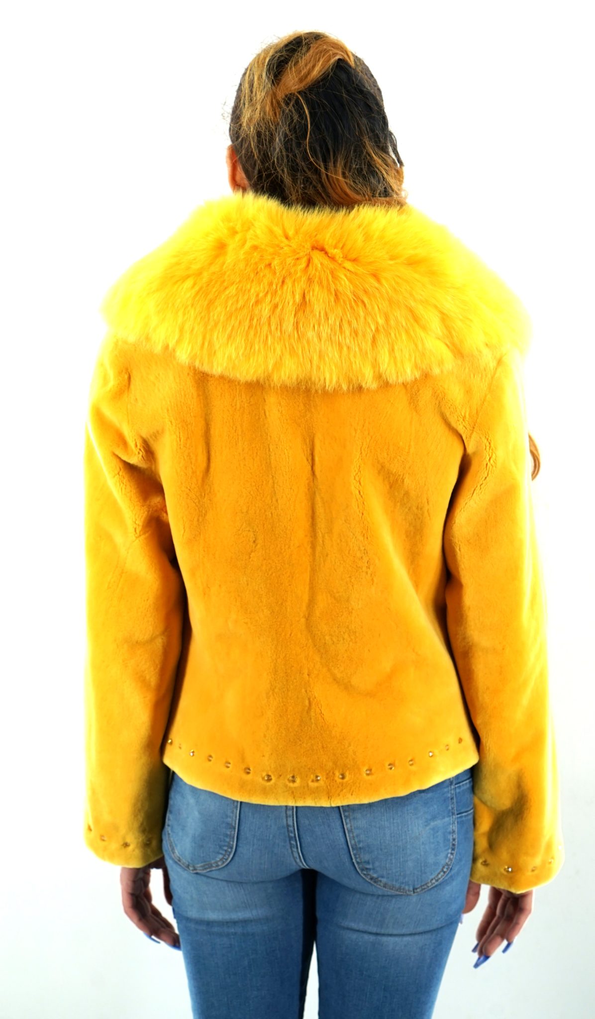 Zuki Yellow Sheared Beaver Jacket Fox Collar 47774 – MARC KAUFMAN FURS